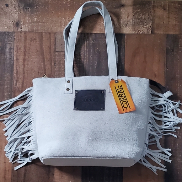 Corral | Bags | New Corral Boots White Suede Leather Zipper Fringe Tote ...